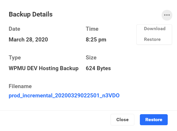 Hub 2.0 Backups Module | WPMU DEV